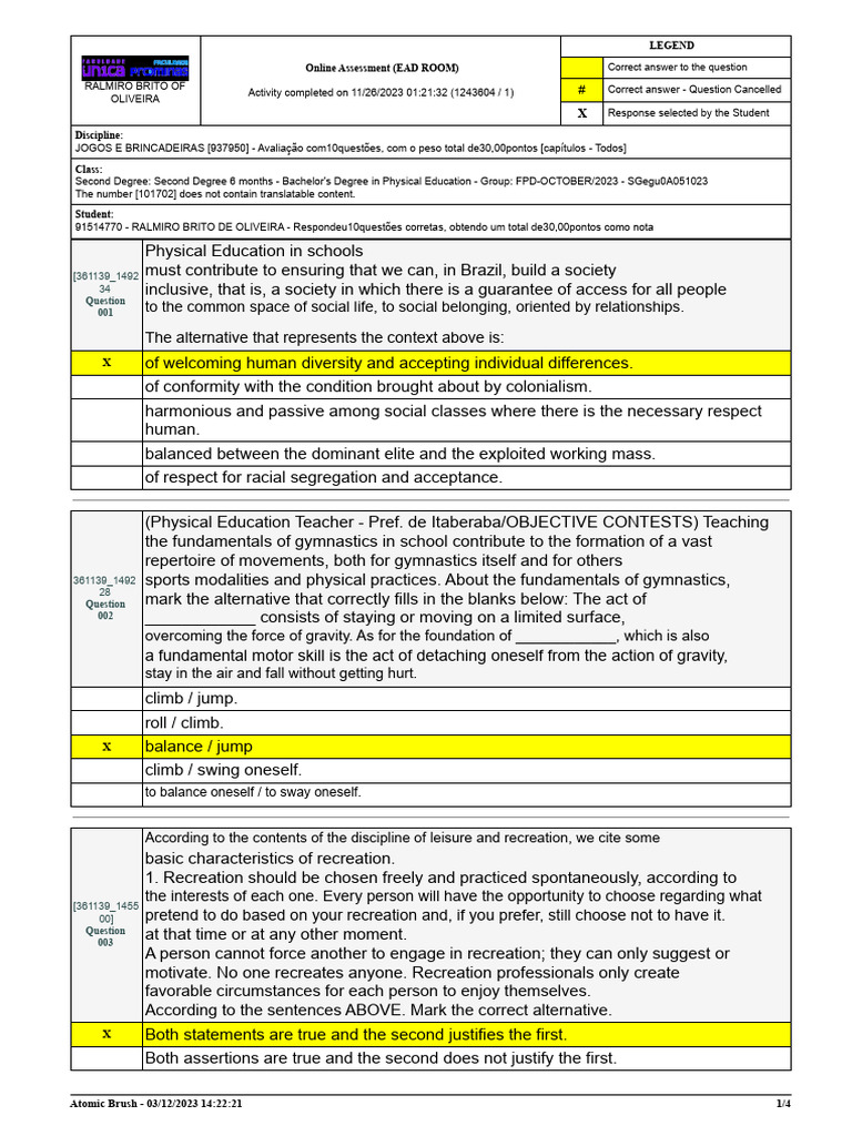 GAMES AND PLAY TEST | PDF | Inclusion (Education) | Pedagogy