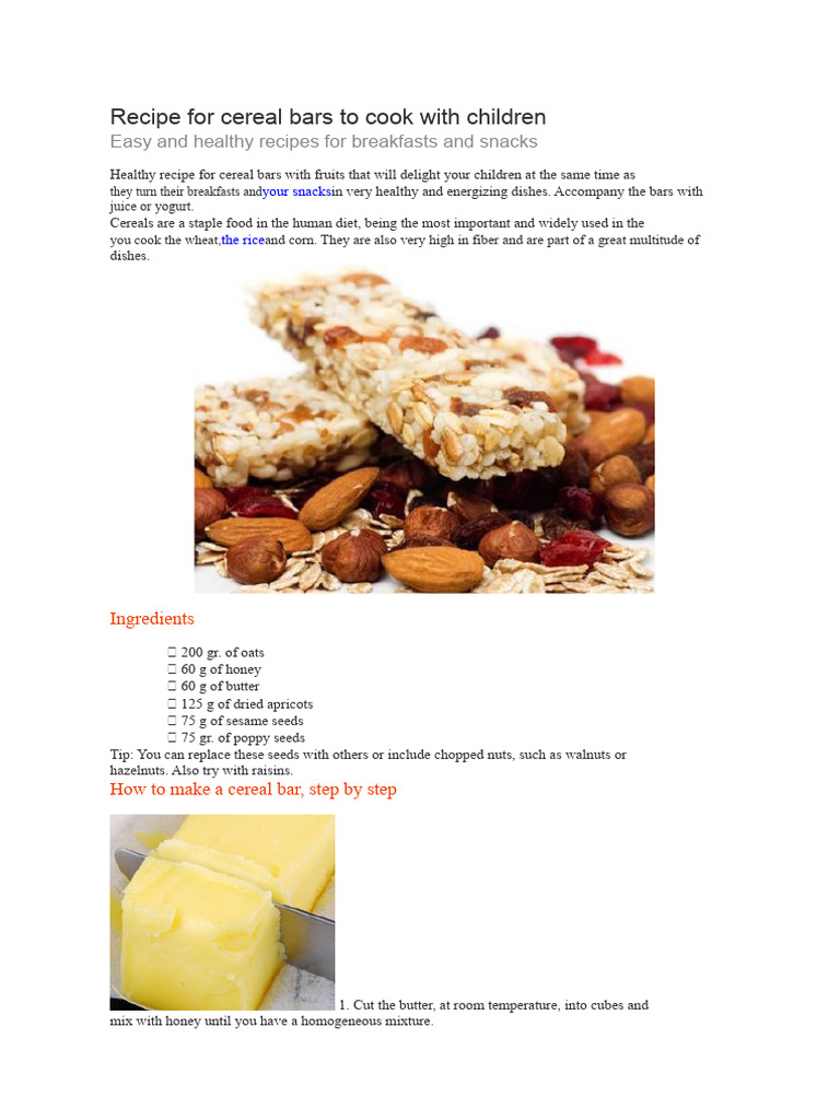 Recipe For Cereal Bars To Cook With Kids | PDF