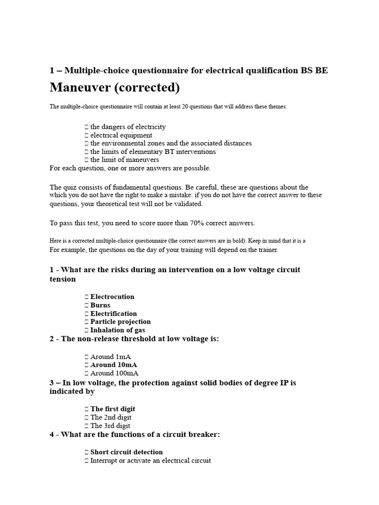 Electrical Qualification MCQ & Practical Test | PDF | Multiple Choice ...