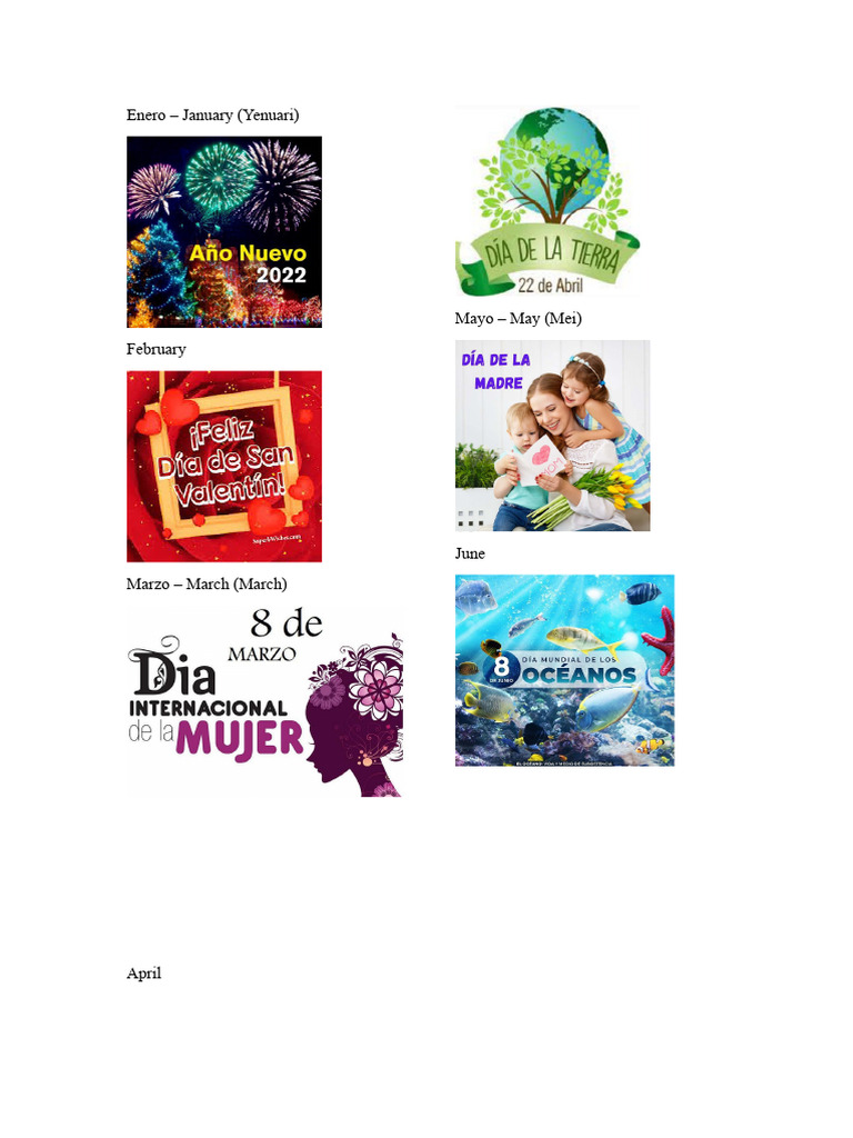 Meses del Año en Español e Inglés | PDF