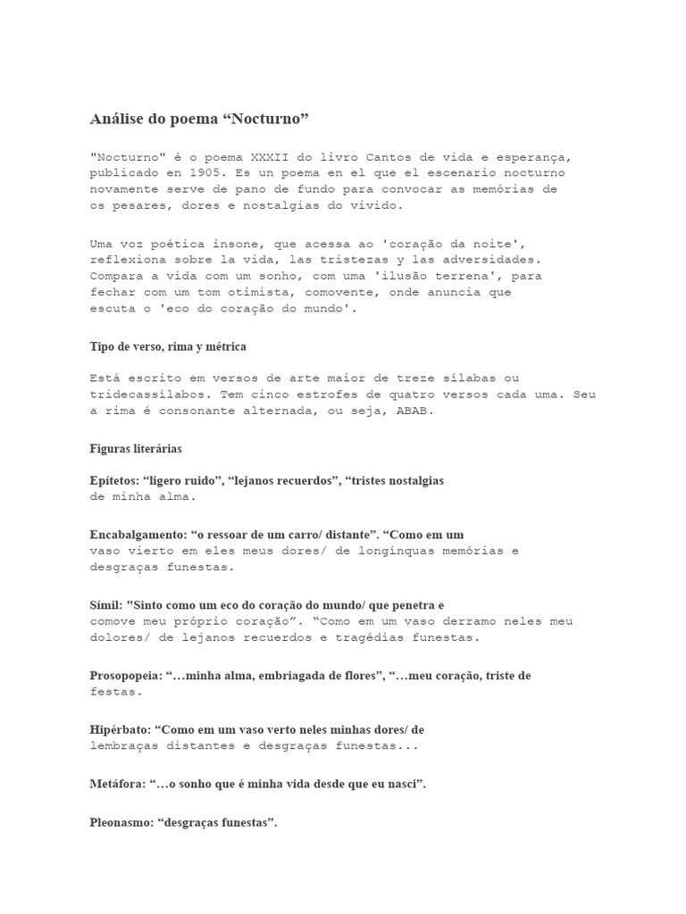 Análise Do Poema "Noturno" | PDF