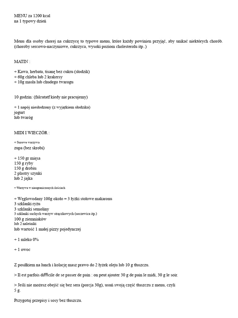 MENU Na 1200 Kcal | PDF