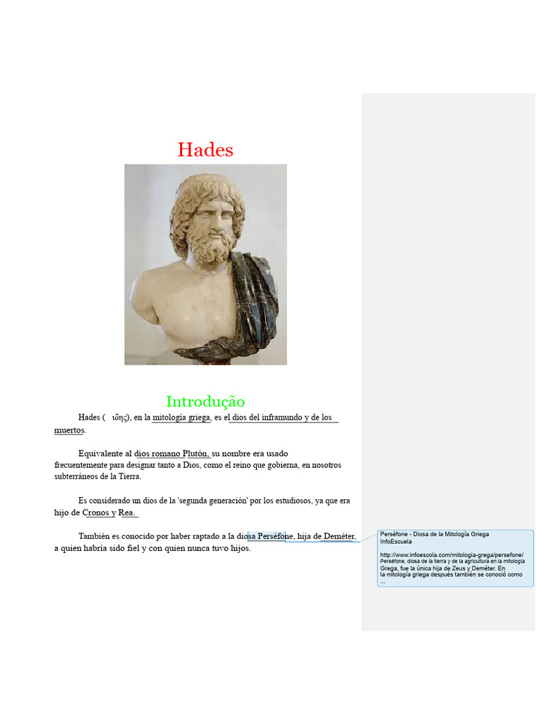 Hades: Dios del Inframundo Griego | PDF