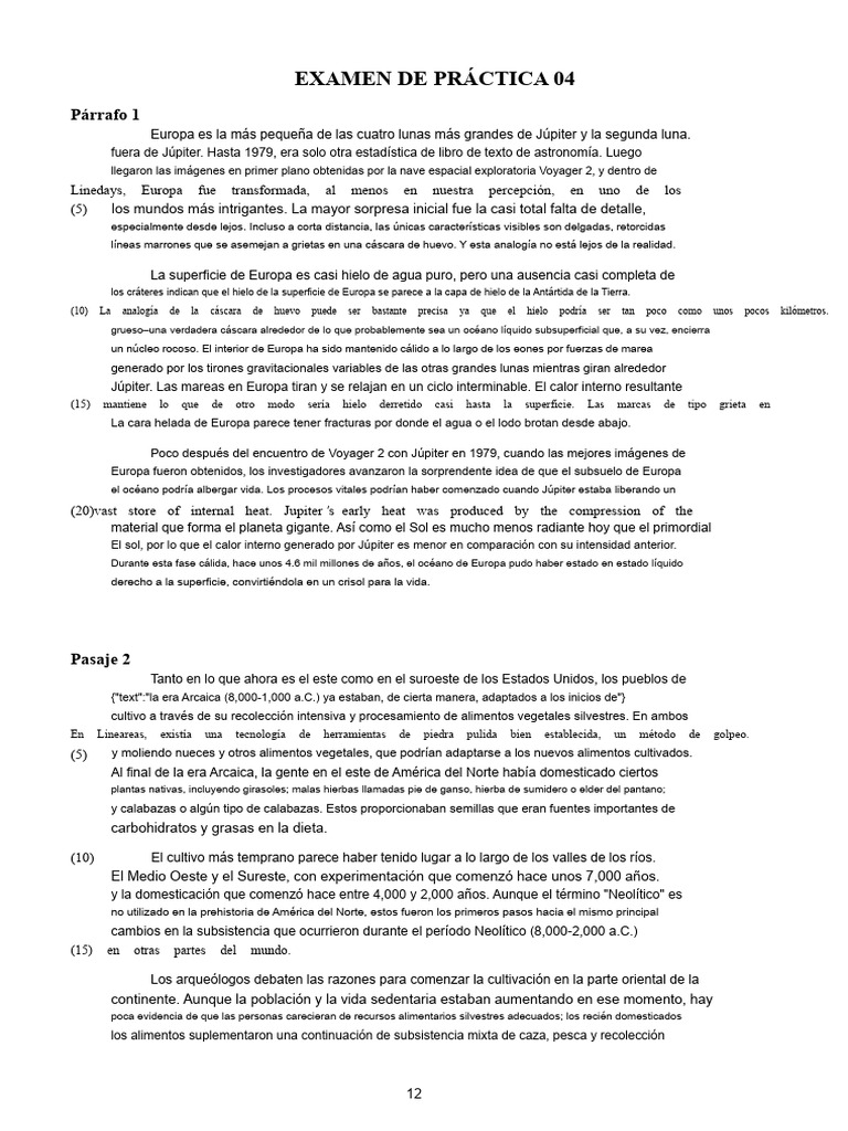 Prueba de Práctica de Lectura TOEFL 2 | PDF | Europa (luna) | Júpiter