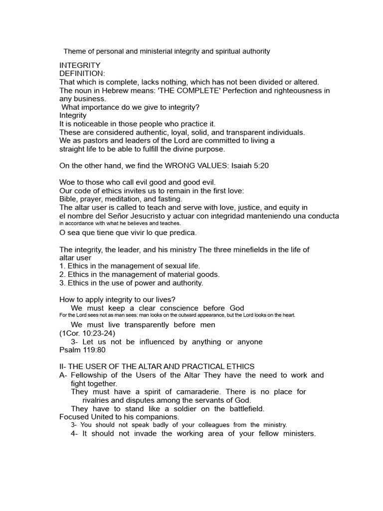 Integrity in Ministry Leadership | PDF | Christian Church (Disciples Of ...