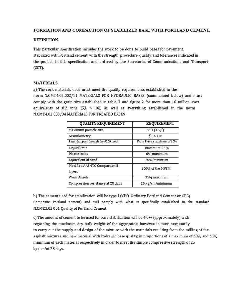 Portland Cement Stabilized Base Guidelines | PDF | Cement ...
