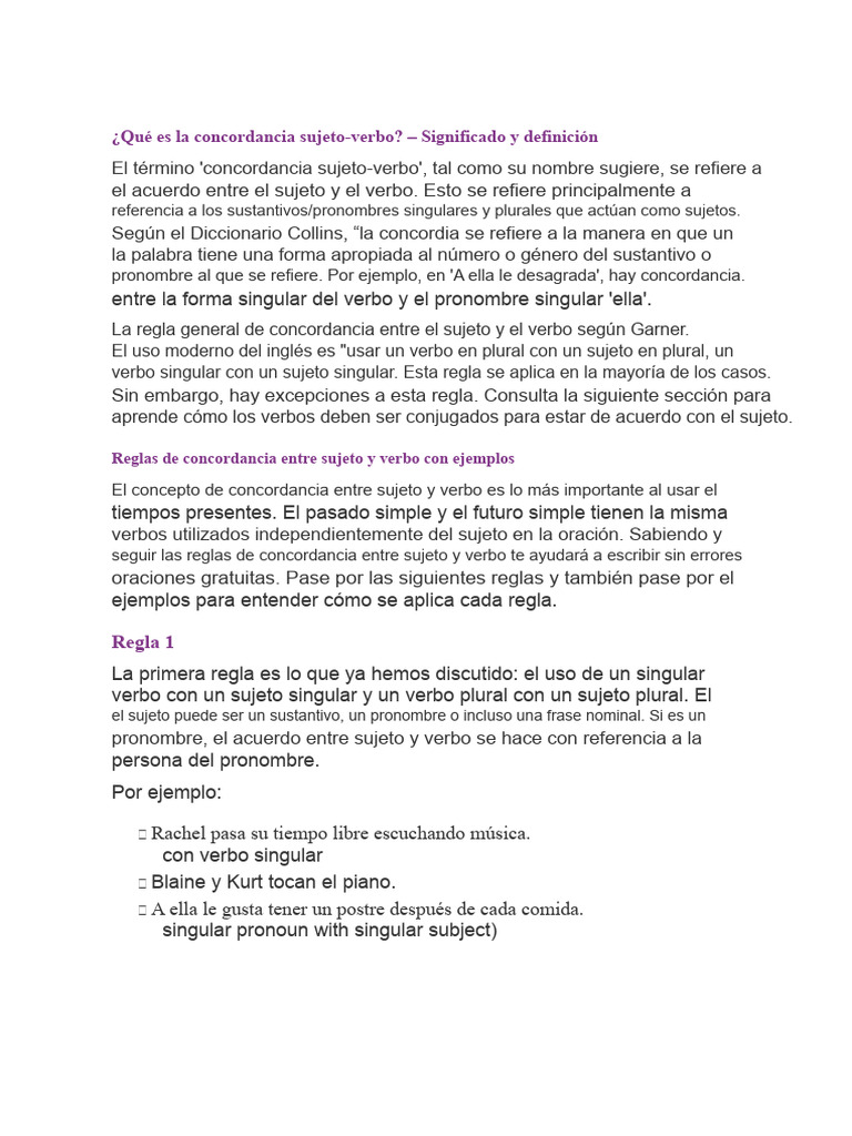 Acuerdo Entre Sujeto y Verbo Clase 10 | PDF | Verbo | Asunto (gramática)