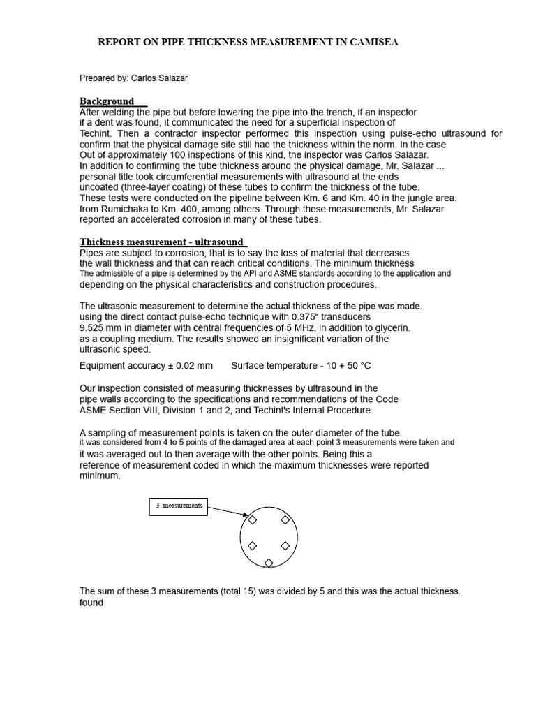 Measurement of Pipe Thickness - Final | PDF | Pipe (Fluid Conveyance ...
