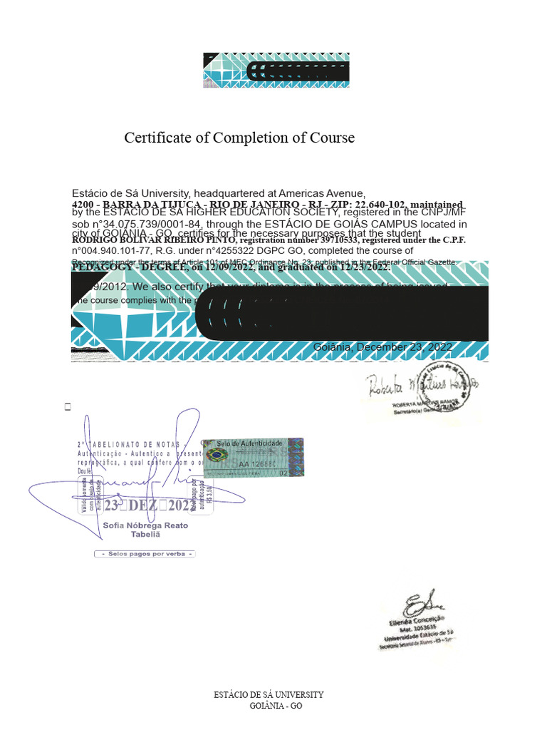Certificate of Completion of Course | PDF