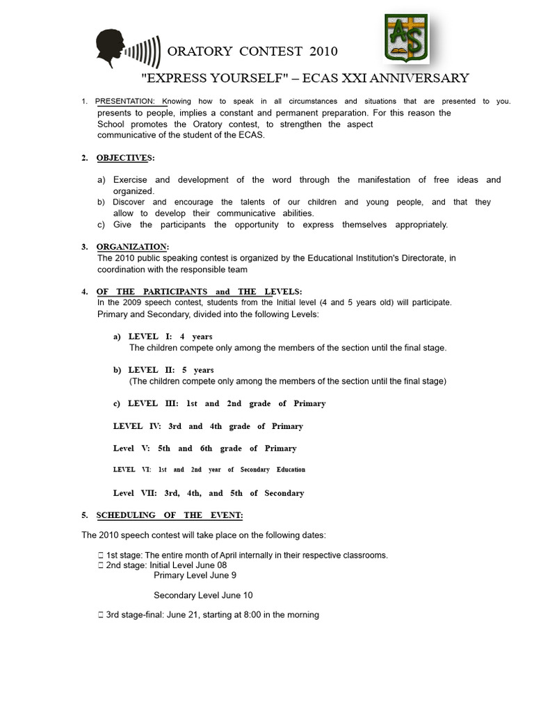 2010 Oratory Contest Overview | PDF | Public Speaking | Human Communication