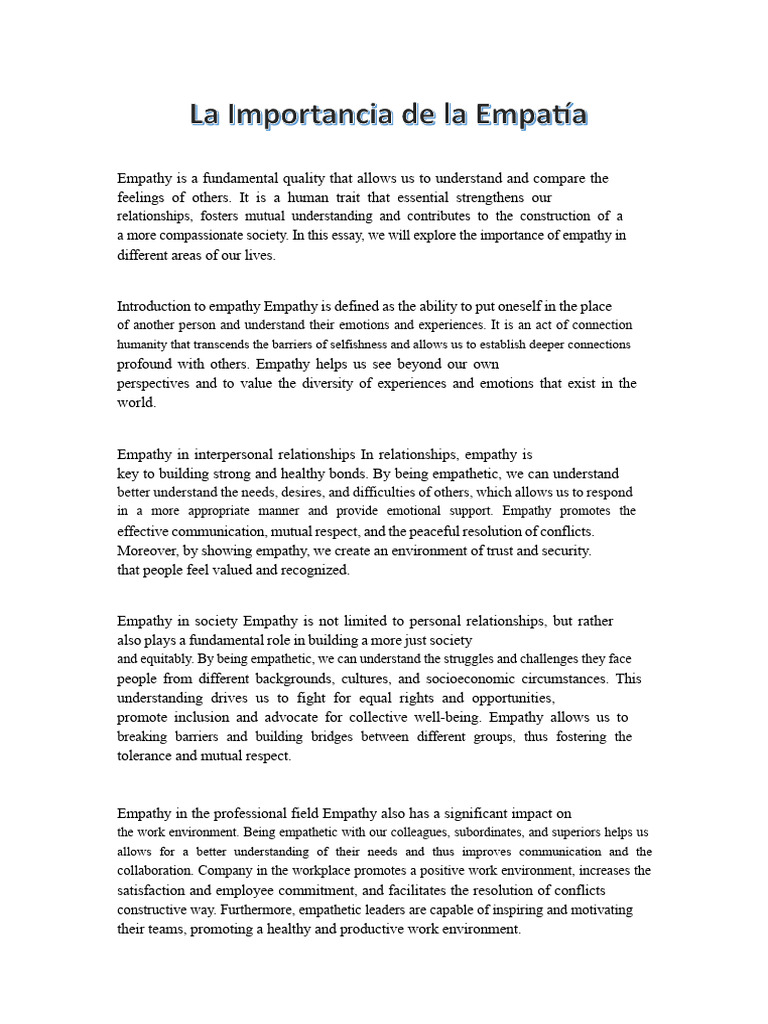 The Importance of Empathy in Society | PDF | Empathy | Psychological ...