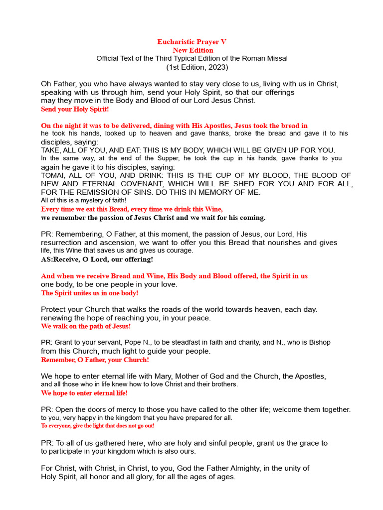 Eucharistic Prayer V - Roman Missal 2023 | PDF | Eucharist | Christian ...