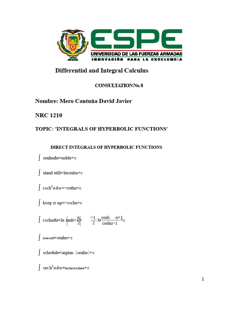 Integrals of Hyperbolic Functions | PDF | Trigonometric Functions ...