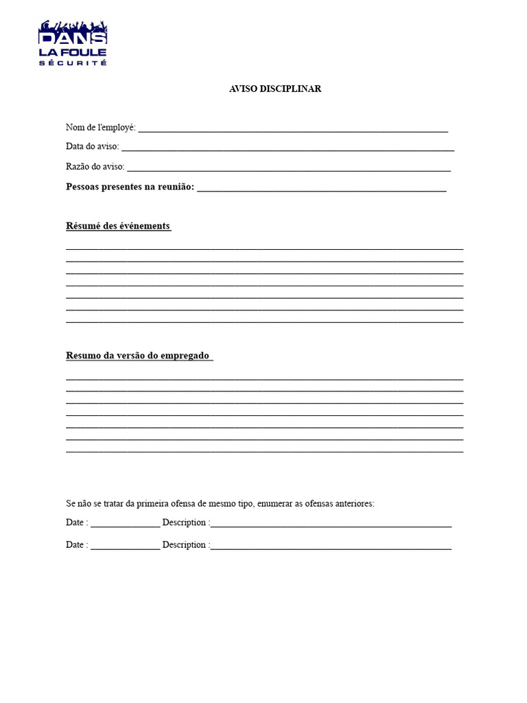 Avis Disciplinaire Employé: Modèle et Guide | PDF