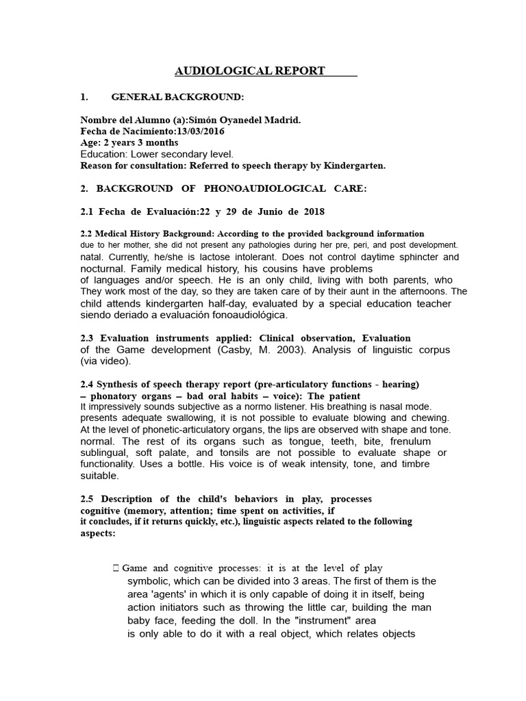 Speech Therapy Report Early Attention | PDF | Word | Morphology ...