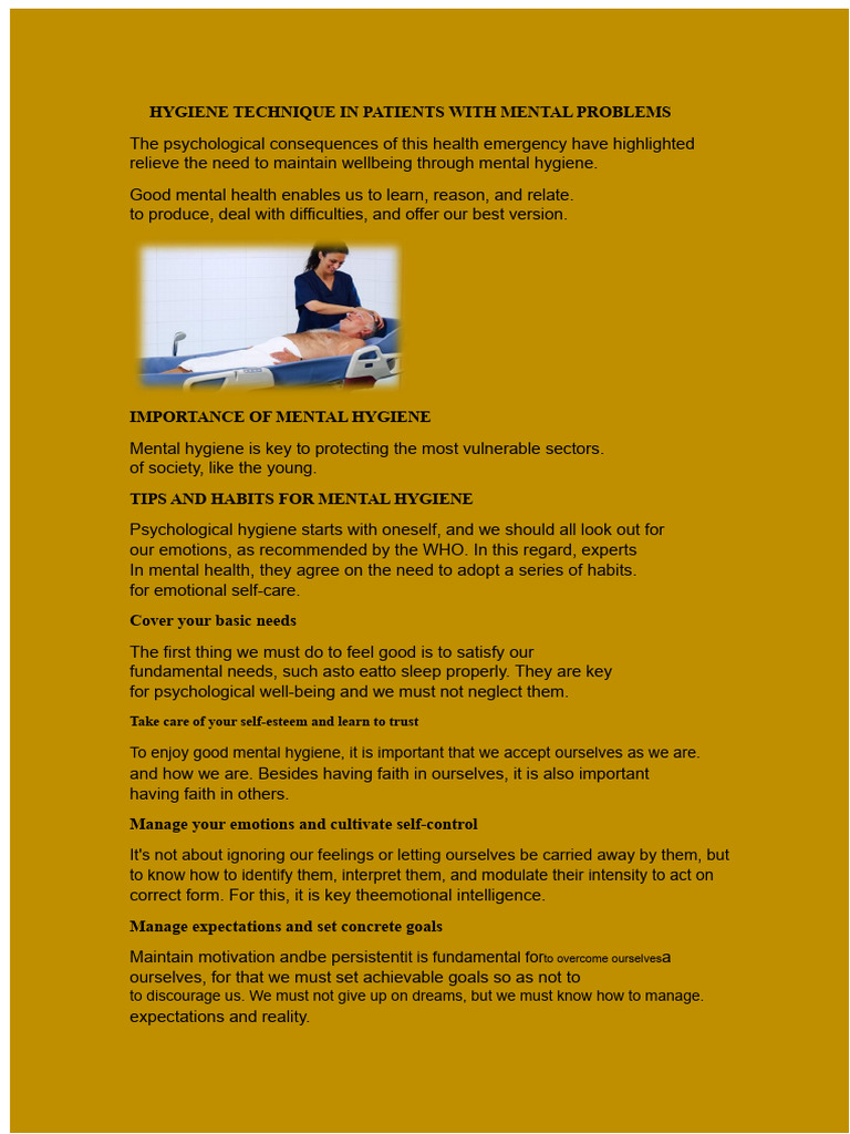 15 Technique of Hygiene and Comfort in Mental Problems | PDF | Mental ...