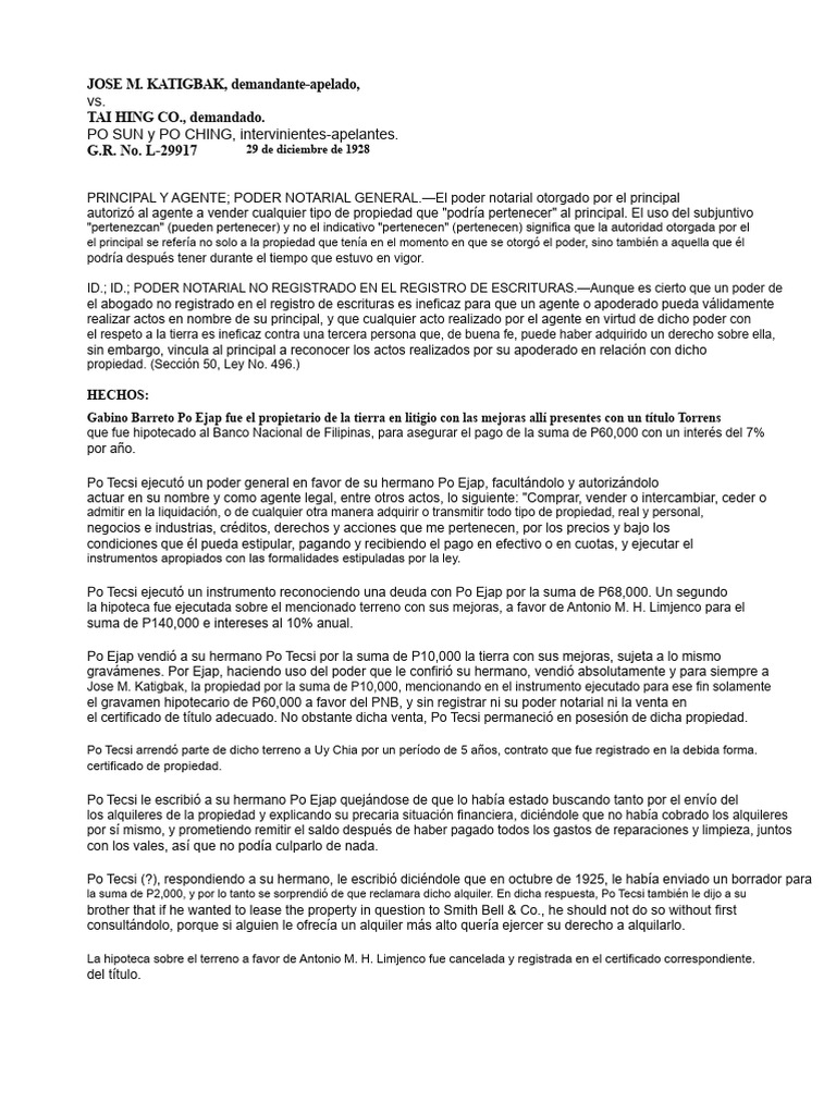 Katigbak vs. TAI HING CO - Digest | PDF | Derecho y economía | Derecho ...