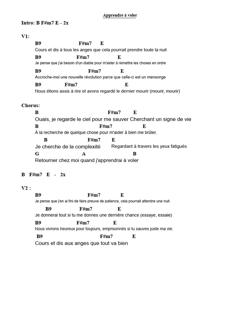 Apprendre à voler : Paroles et thèmes | PDF