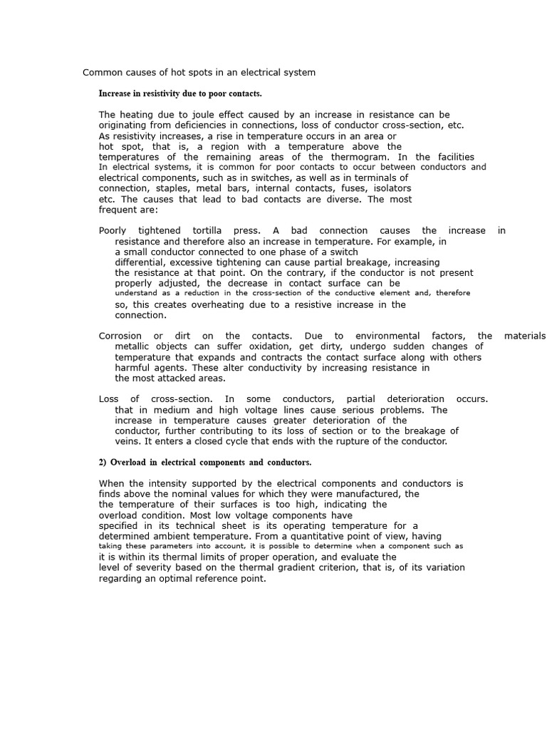 Causes of Electrical Hot Spots | PDF | Electrical Conductor ...