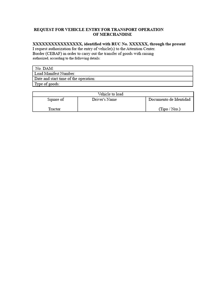 Vehicle Entry Request for Merchandise Transport | PDF