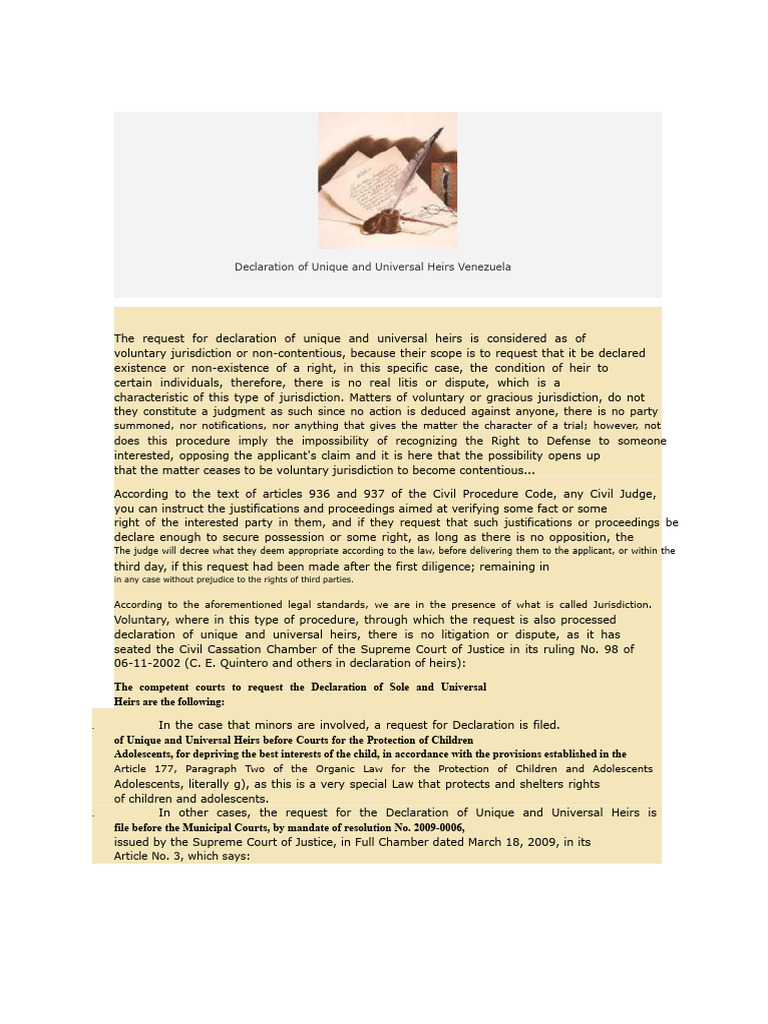 Declaration of Unique and Universal Heirs in Venezuela | PDF | Supreme ...