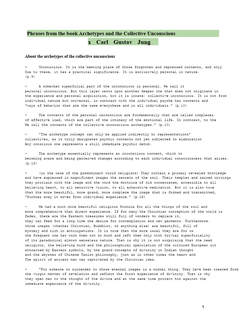 Phrases From The Book Archetypes and The Collective Unconscious by Carl ...
