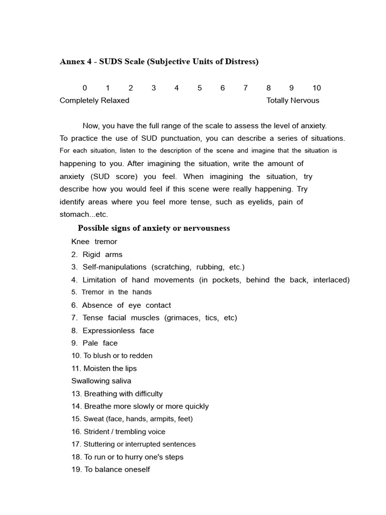 SUDS Scale (Subjective Units of Distress Scale) | PDF