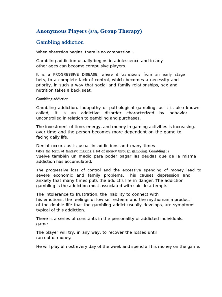 Anonymous Players | PDF | Problem Gambling | Twelve Step Program