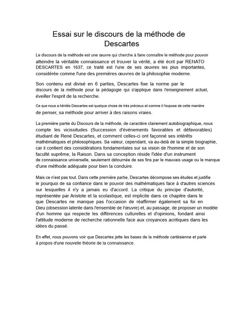 Discours de la méthode de Descartes | PDF | René Descartes | Vérité