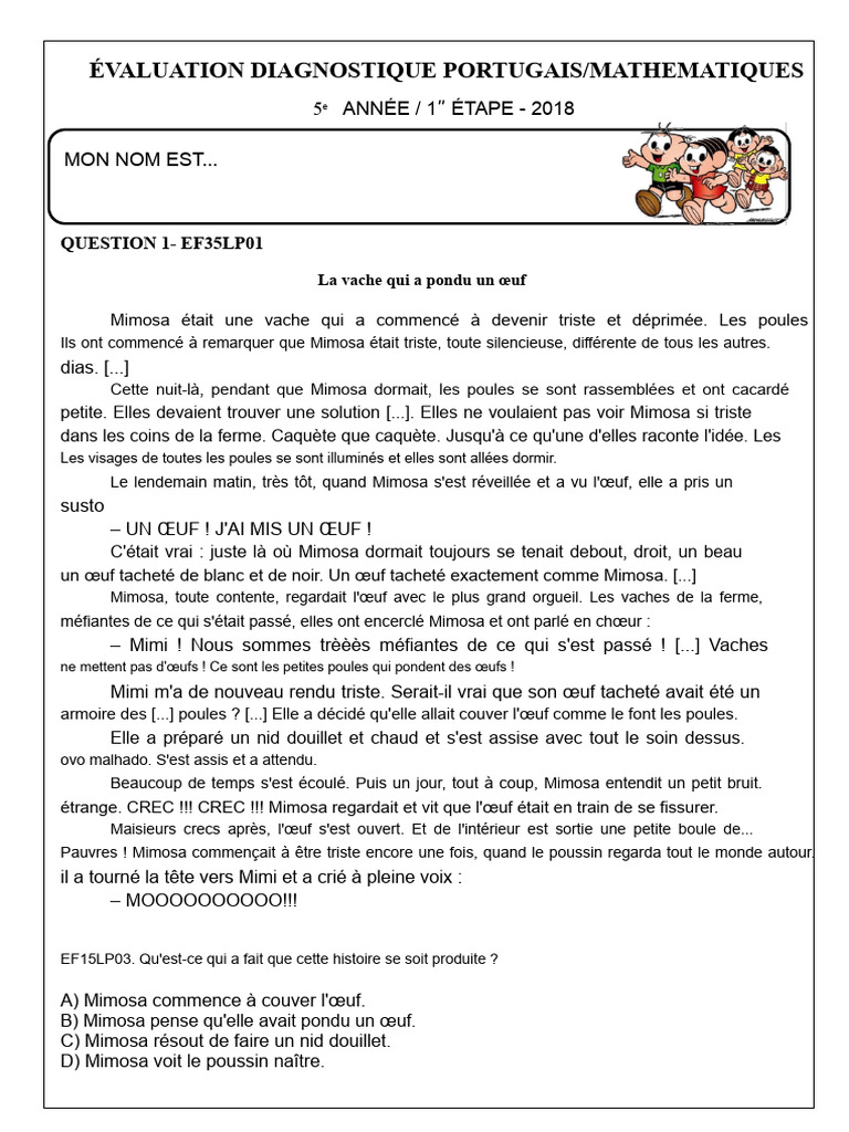 ÉVALUATION DIAGNOSTIQUE 5 -2020 - 1ère étape | PDF | Brésil | Zoologie