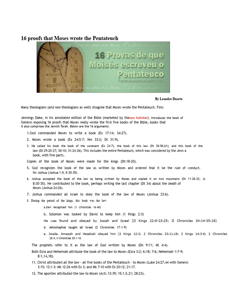 16 proofs that Moses wrote the Pentateuch.docx | PDF | Moses | Torah