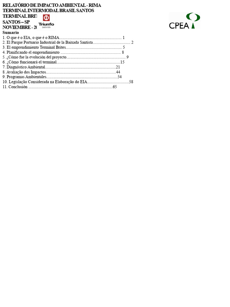 RIMA del Terminal Intermodal Brites | PDF | Evaluación de impacto ...