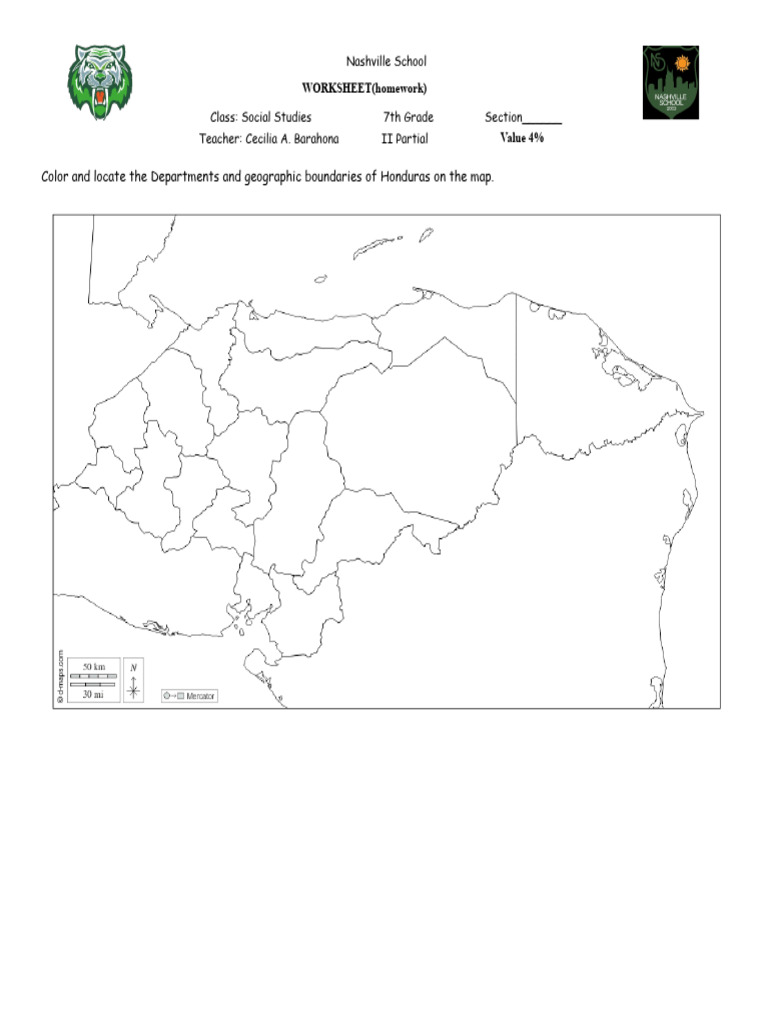Color and Locate The Departments and Geographical Limits of Honduras On ...
