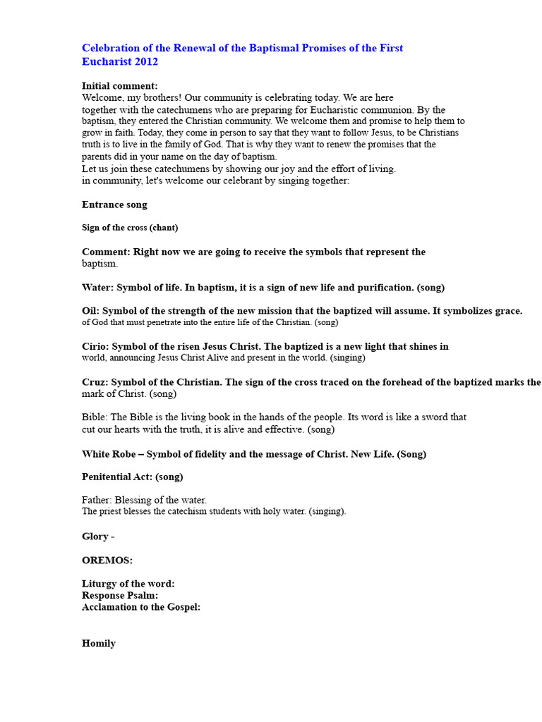 Celebration of The Renewal of Baptismal Promises 2012 | PDF | Baptism ...