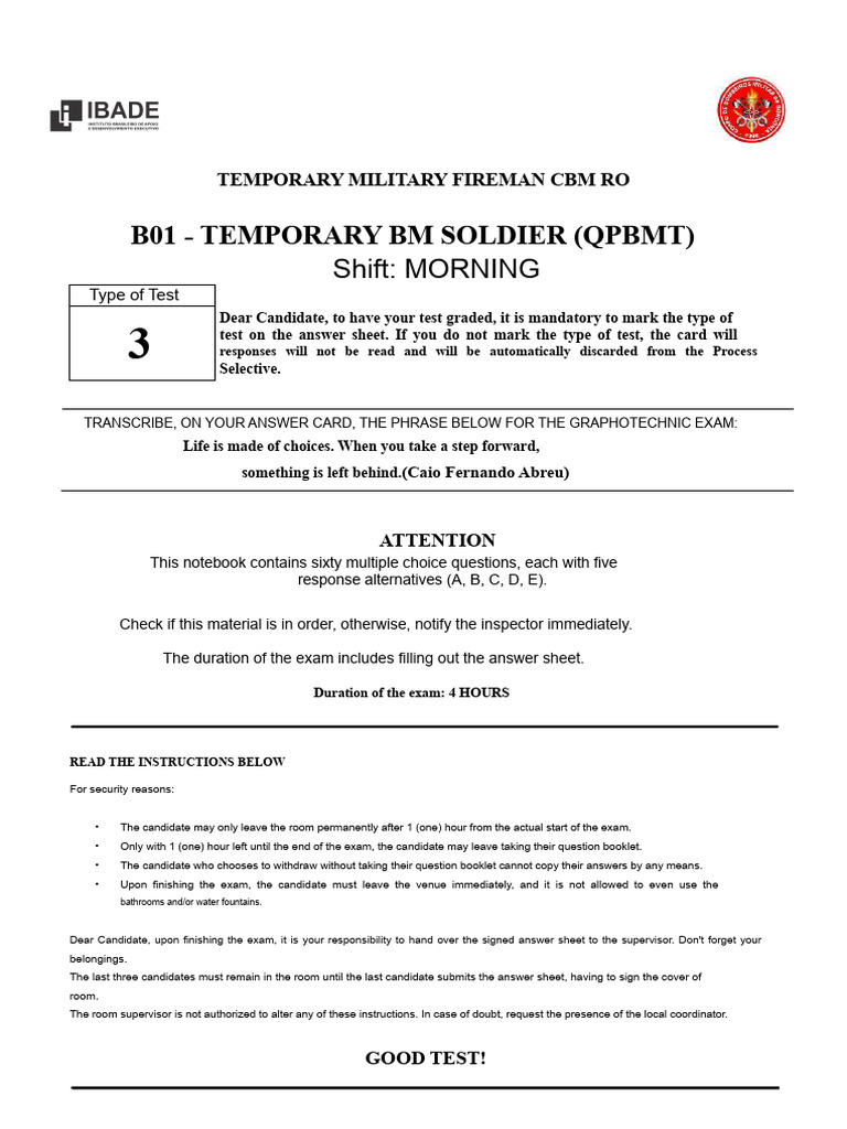Military Firefighter Exam Instructions | PDF