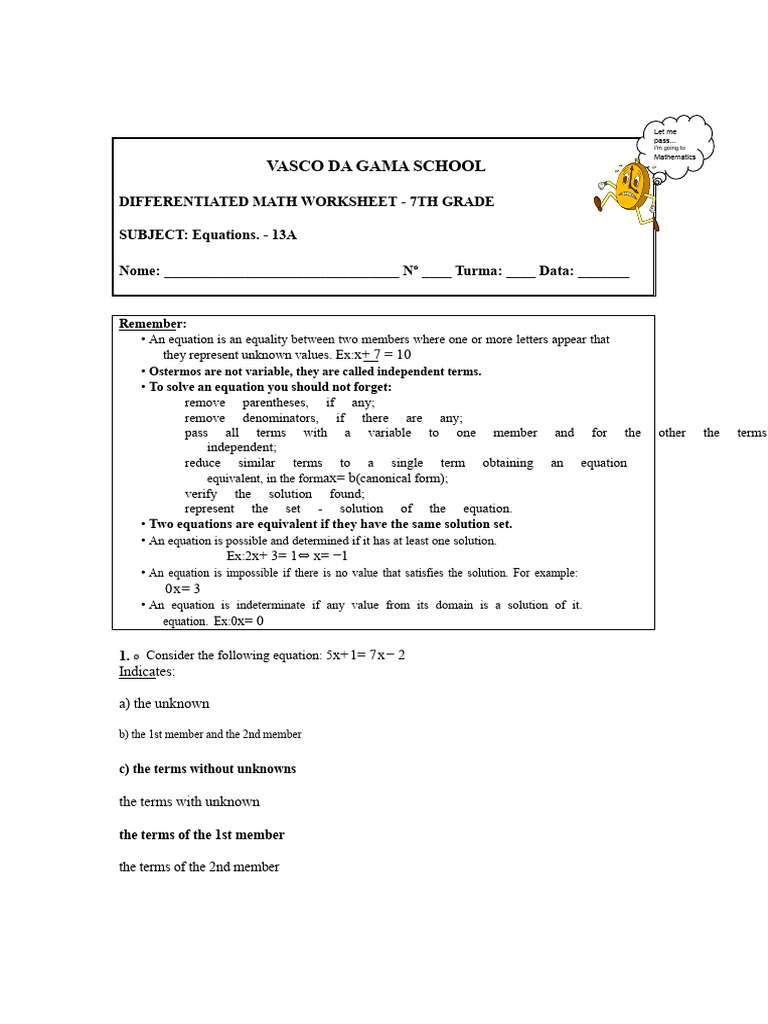Seventh grade equations | PDF | Equations | Variable (Mathematics)