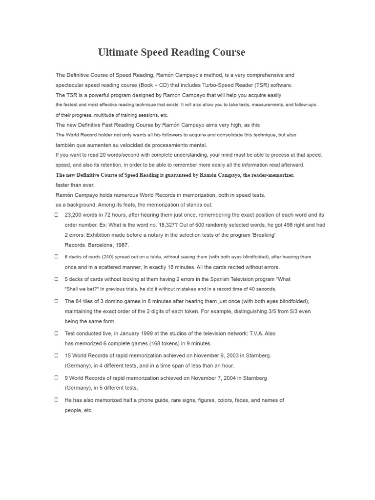 Ramón Campayo's Speed Reading Course | PDF | Speed Reading ...