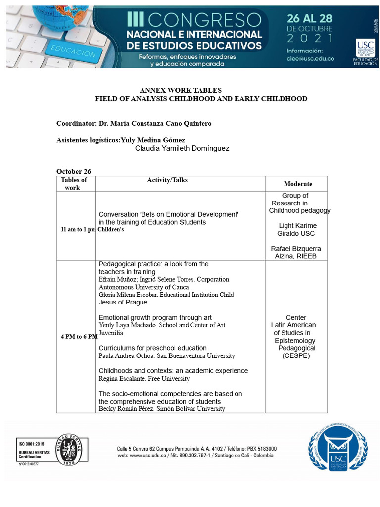 Annexes. Work Table Programming CIEE | PDF | Pedagogy | Colombia