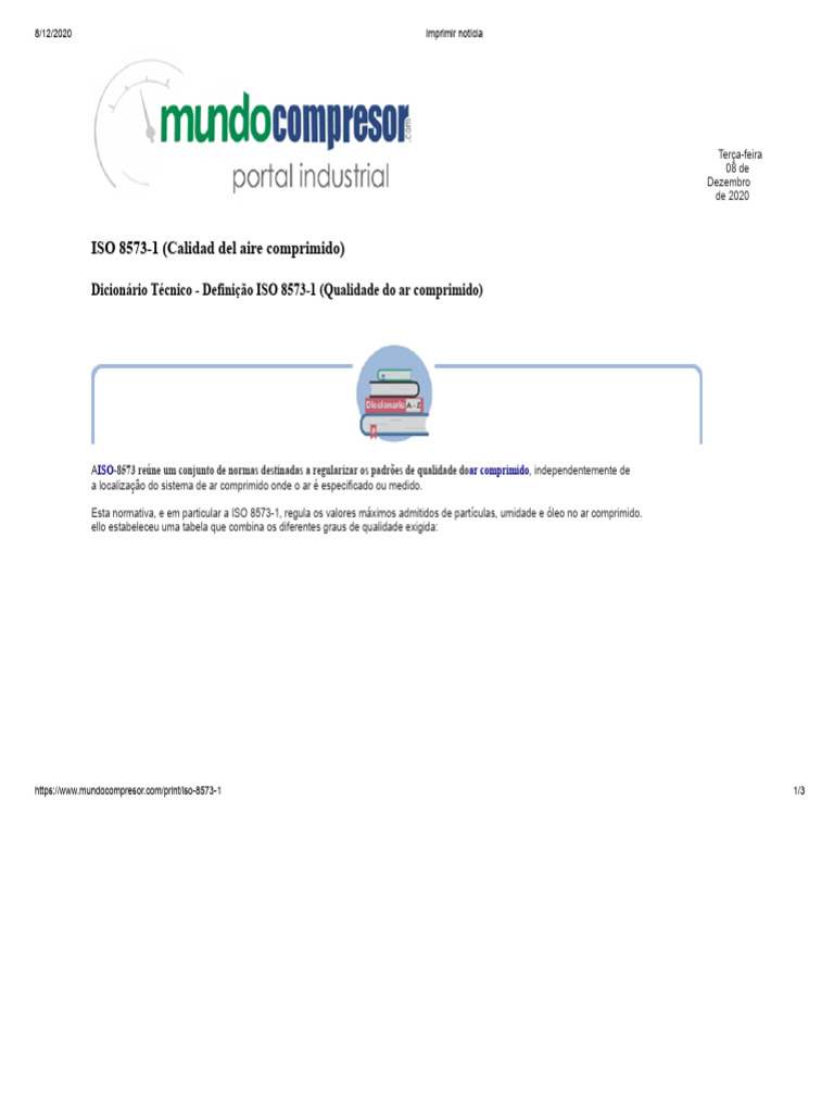 ISO 8573-1-qualidade do ar comprimido | PDF
