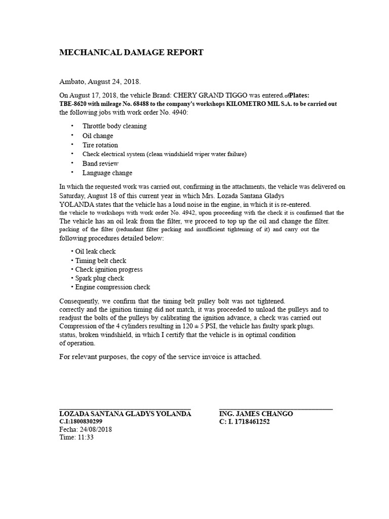 Mechanical Damage Report | PDF