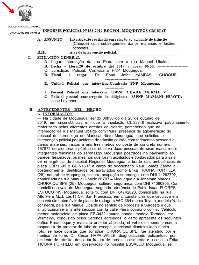 RELATÓRIO POLICIAL POR ACIDENTE DE TRÂNSITO TODOS | PDF | Tráfego ...