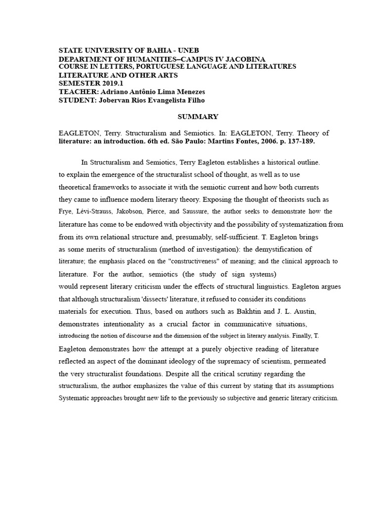 Summary. EAGLETON, Terry. Structuralism and Semiotics | PDF