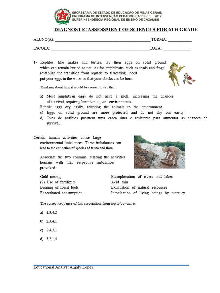Diagnostic Assessment of Science for 6th Grade | PDF | Soil | Water
