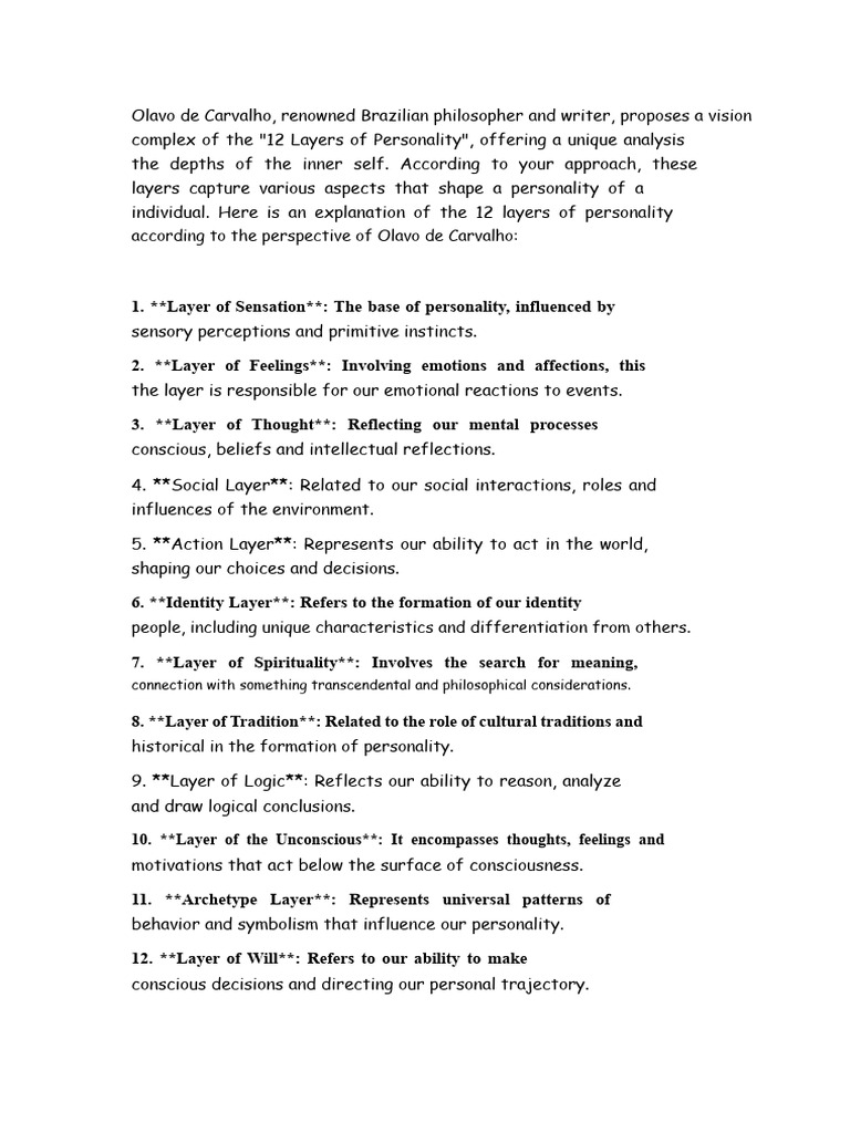 The 12 layers of personality - Olavo de Carvalho | PDF