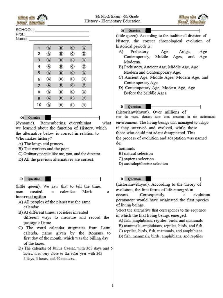 Simulated 08 (History - 6th Grade - Prof. Warles' Blog) | PDF | Paleolithic