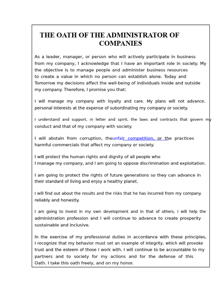 Administrator's Oath for Ethical Leadership | PDF