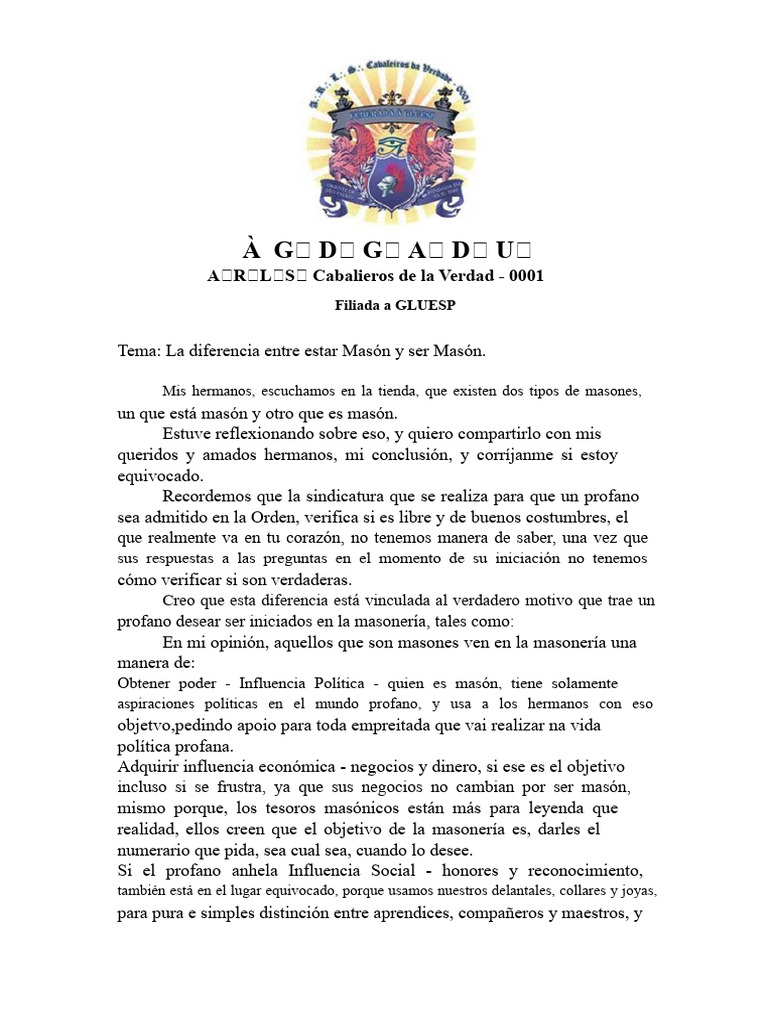 Diferencia entre estar y ser Masón | PDF
