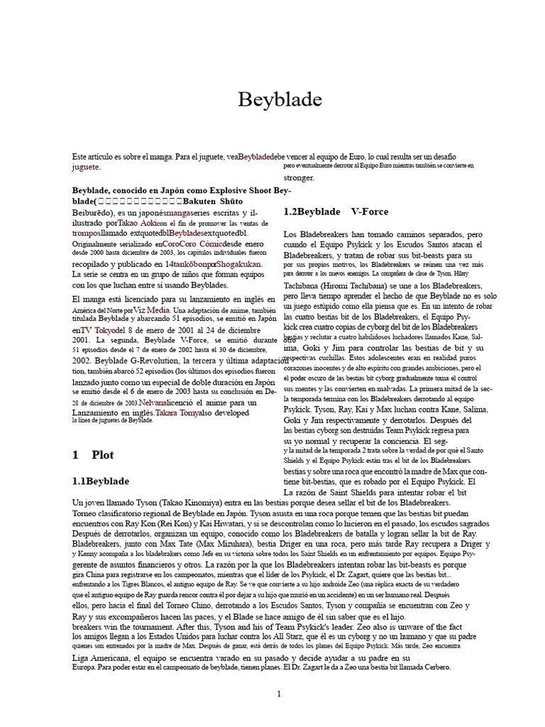 Historia del manga Beyblade y sus adaptaciones | PDF