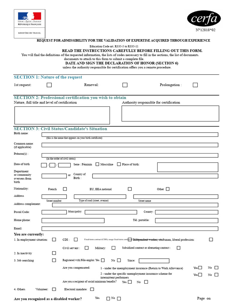 Application For VAE Admissibility | PDF | Forgery | Unemployment Benefits