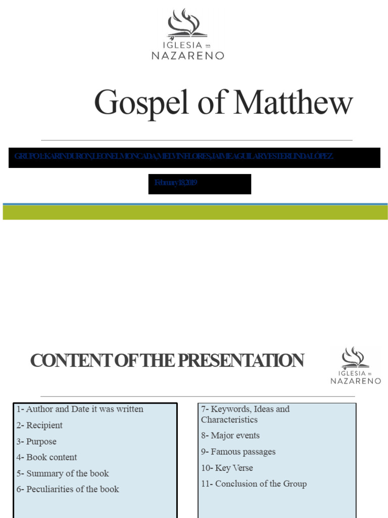 Presentation of the Gospel of Matthew | PDF | Gospel Of Matthew | Jesus